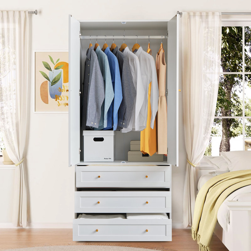 Winston Porter Sharmina 70.87'' H X 31.42'' W X 18.94'' D Armoire with 3 Drawers & Reviews | Wayfair